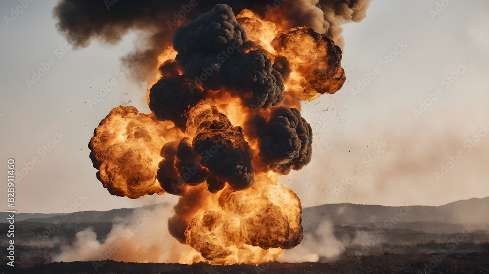 Fireball with black smoke , flame ball. Huge, extremely hot explosion ...
