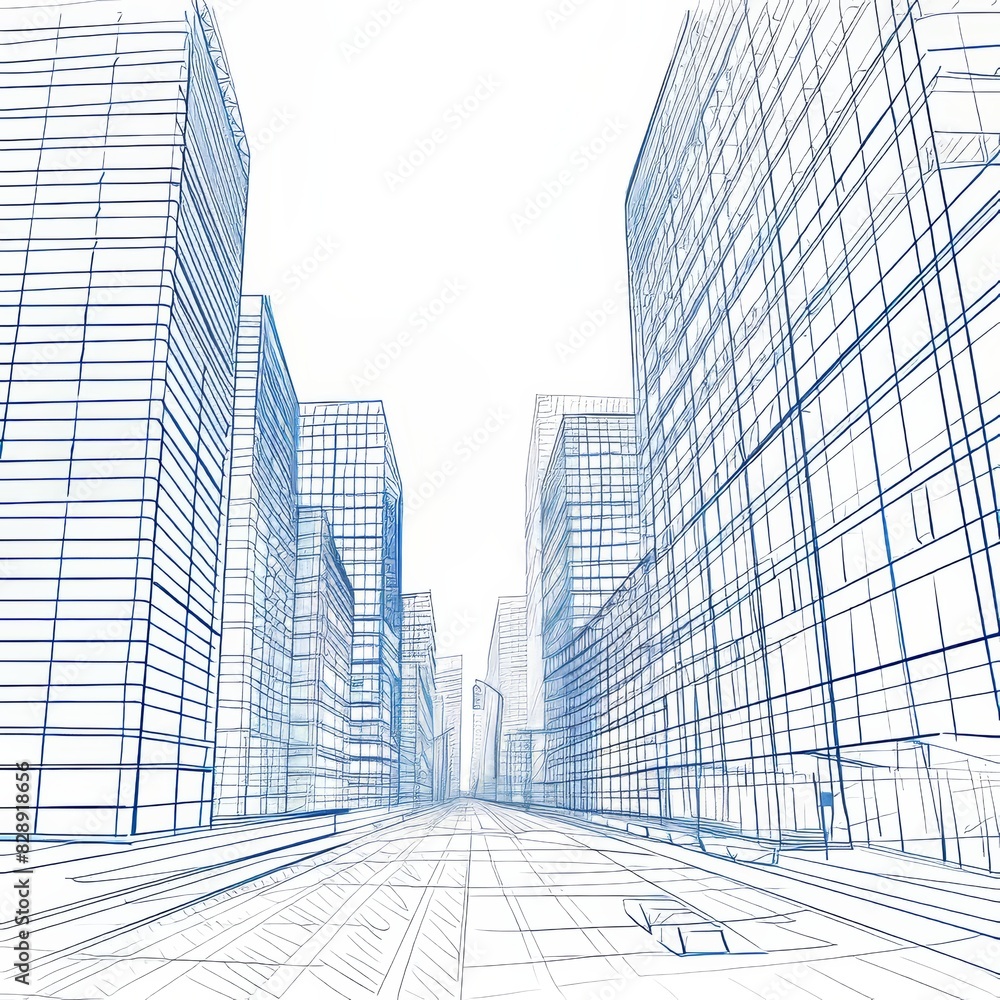 Architectural drawing of urban city buildings with lines and strokes ...