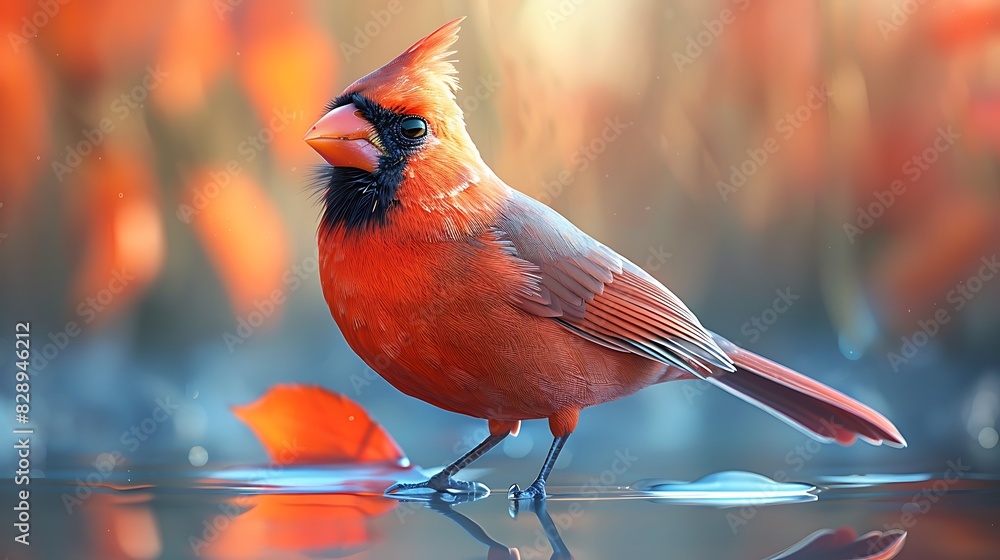 cute cartoon adult male Northern Cardinal Cardinalis cardinalis with ...