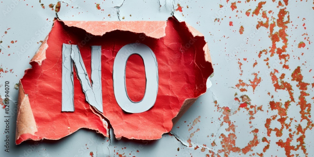Red torn paper with 'NO' text on distressed background. Rejection and ...