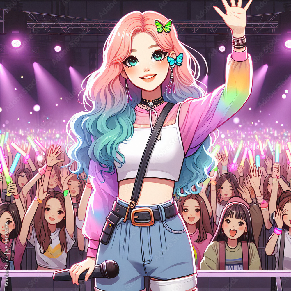 Ilustración de Stock K-Pop Dream Come True: Idol Meets Fans in Vibrant ...