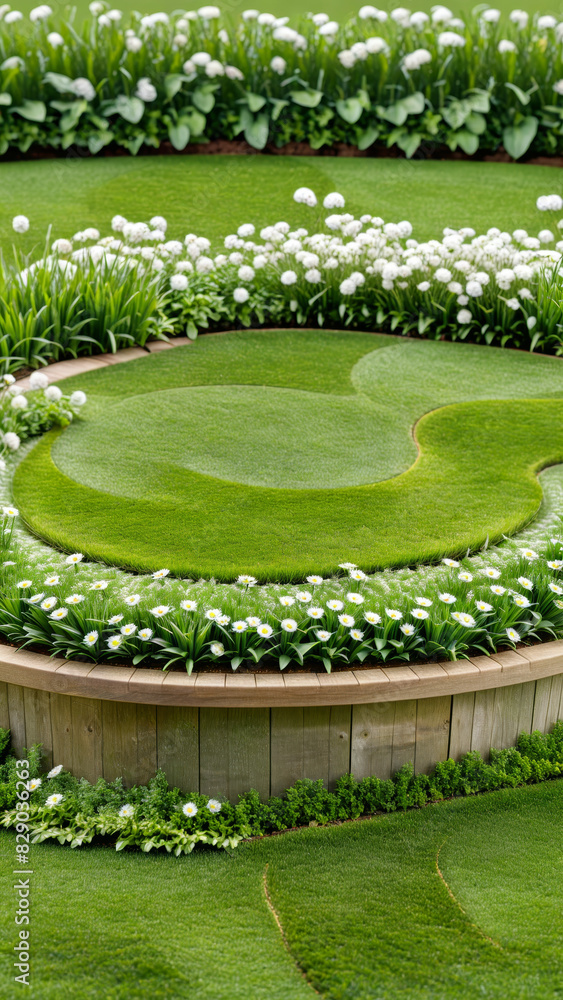 Gardening Grass 3D podium, green field land ground render isolated ...