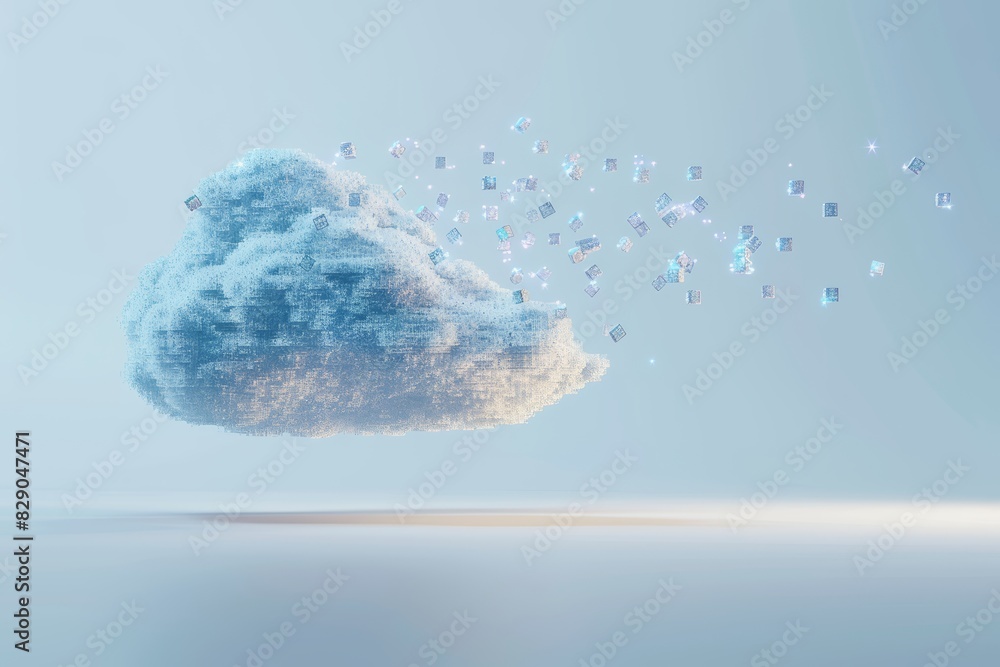 Abstract digital representation of cloud technology with a flow of data ...