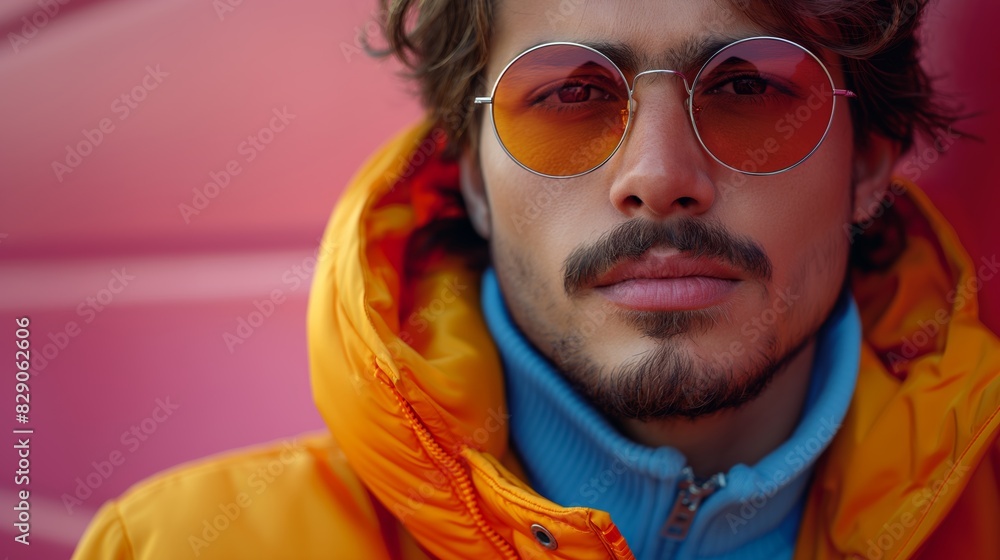 Gen-z handsome fashionable male, wearing neon stylish clothes, retro ...