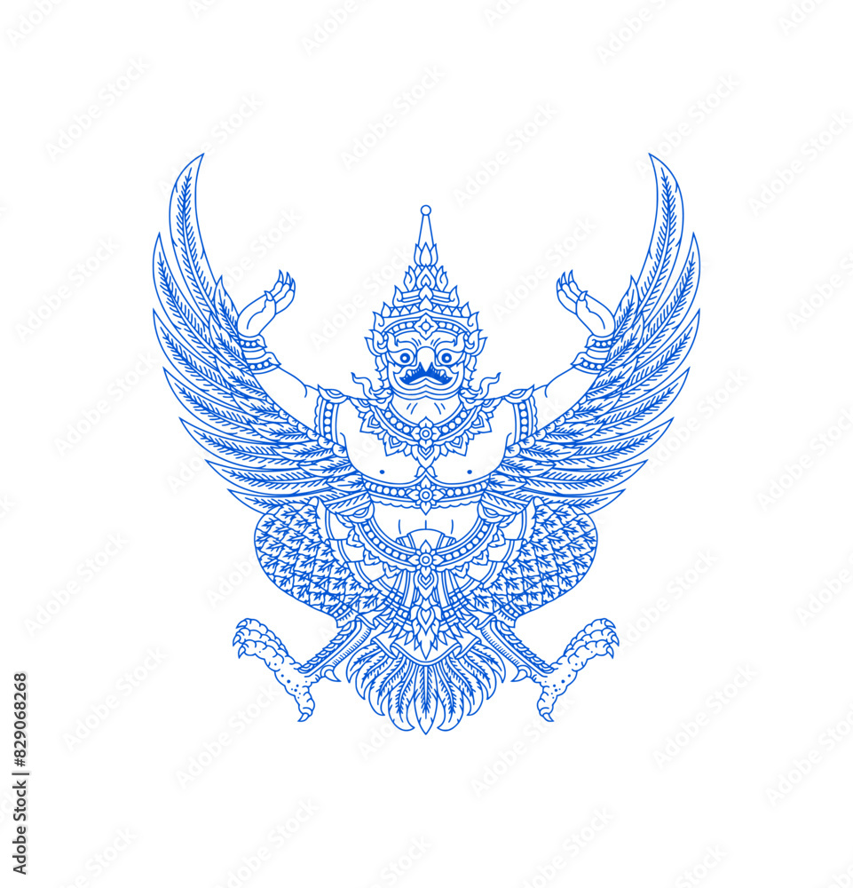 national emblem of thailand (blue line on transparent background) Stock ...