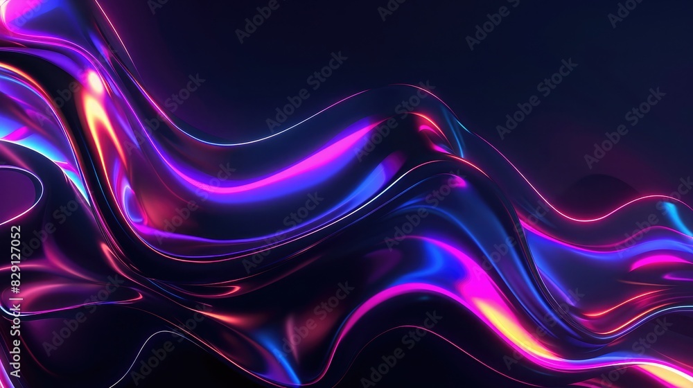 Abstract black background with vibrant neon light streaks and smooth ...