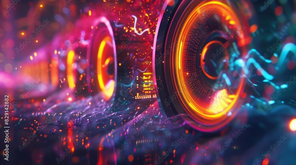 Vibrant digital art showcasing futuristic neon technology with glowing ...