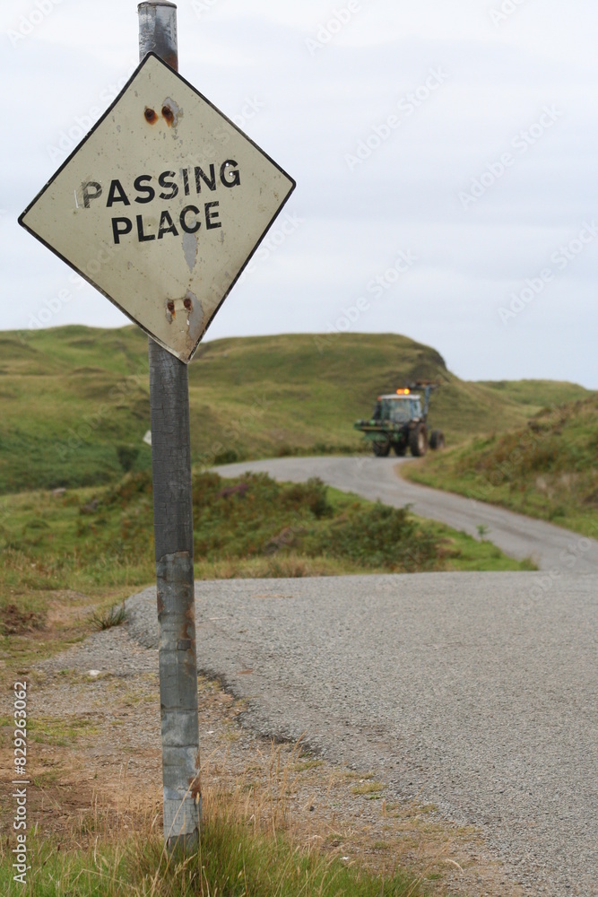 sign indicating a passing place on an old road in Scotland - panneau ...