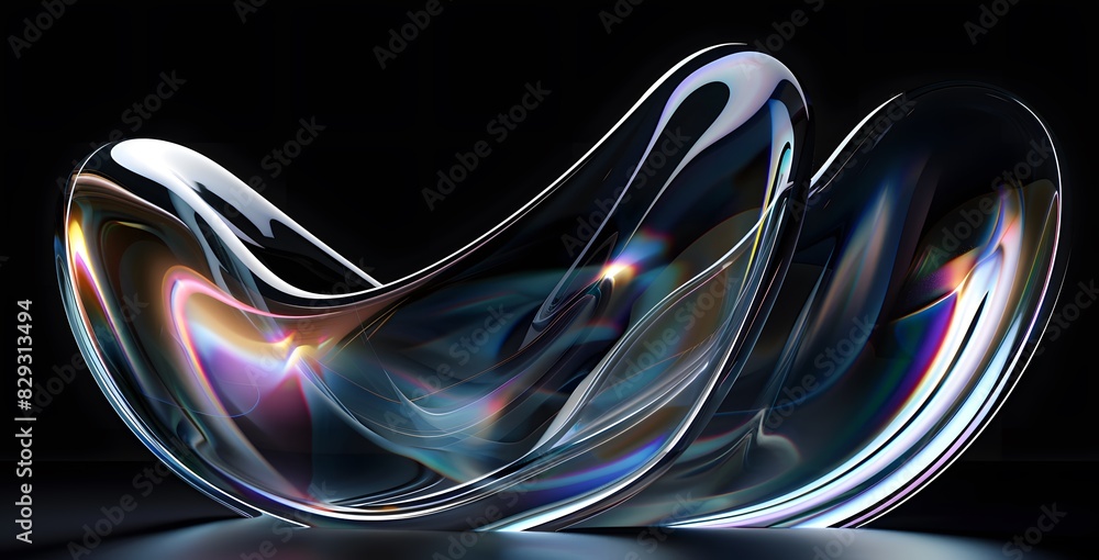 3D rendered image of a glassy form isolated against a black backdrop ...