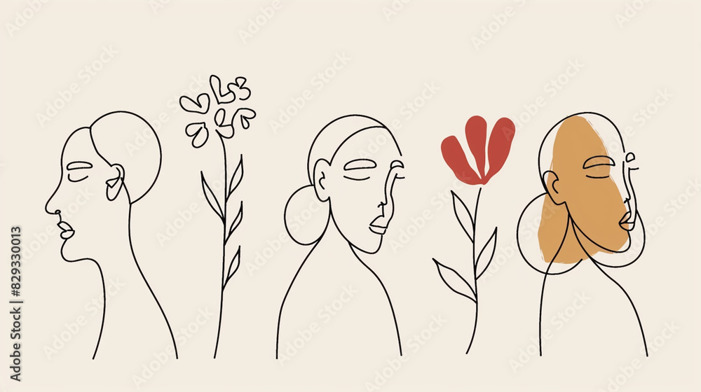 Elegant Line Art Portraits with Floral Elements: Minimalist and ...