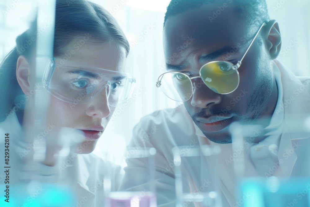 Diverse Scientists in High-Tech Lab: Caucasian Woman and African Man ...