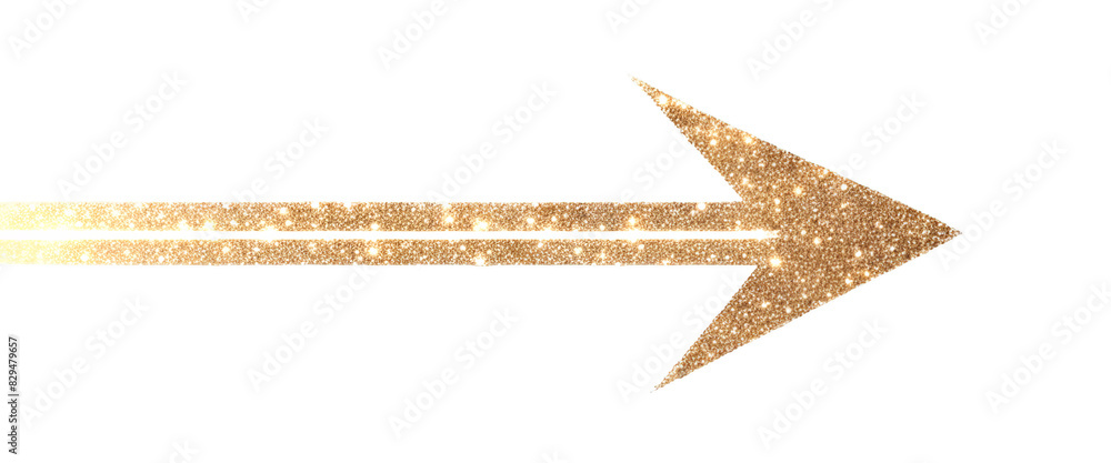 Glittering gold arrow pointing right isolate on transparent background ...