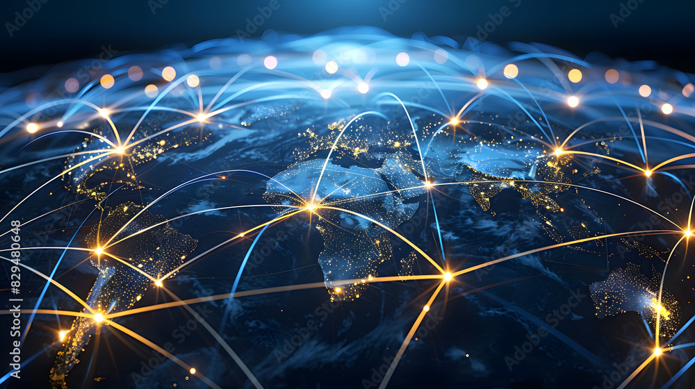 global network of interconnected business hubs with lines and data ...