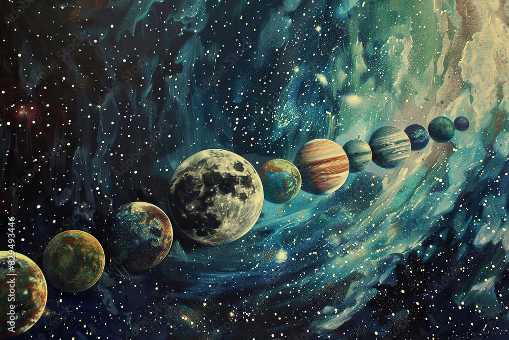 Generative ai on theme of parade of planets in solar system, bright ...
