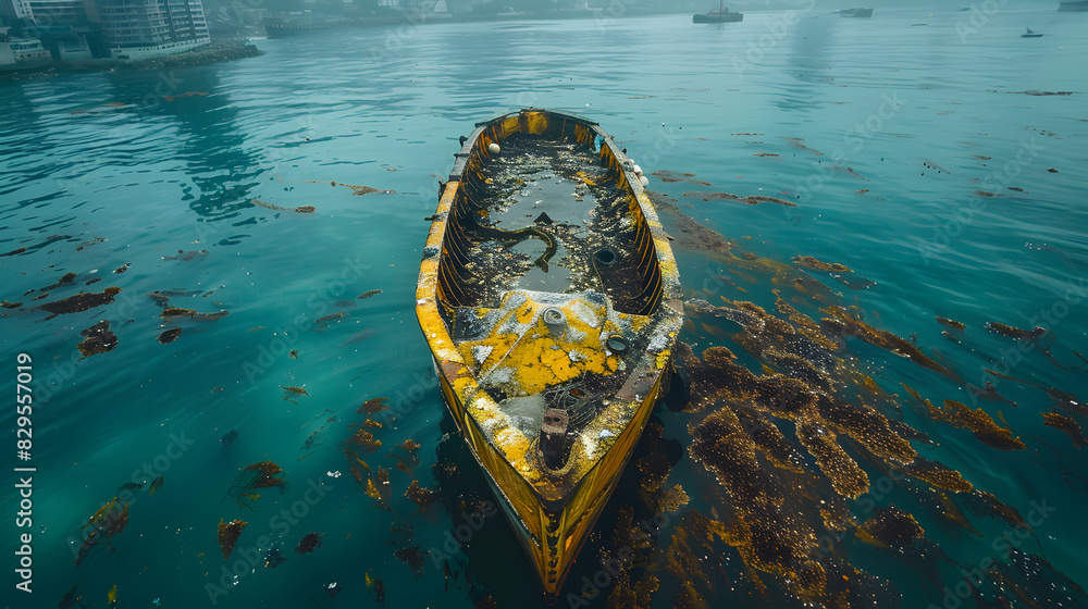 An old boat left abandoned on the shore, the mass evacuation and ...