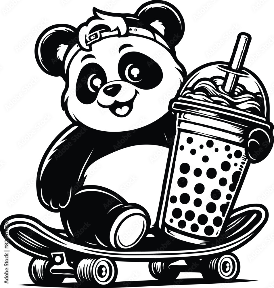 Cute Panda Drinking Boba Milk Tea Cartoon Vector Icon Illustration ...