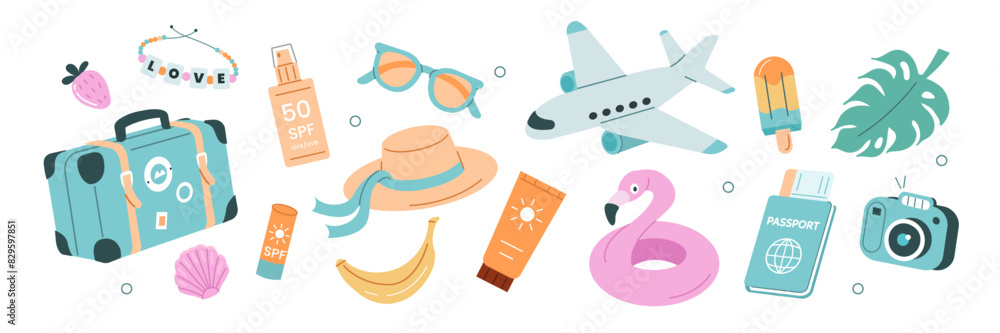 Summer stickers set. Tropical vacation on beach scrapbooking collection ...
