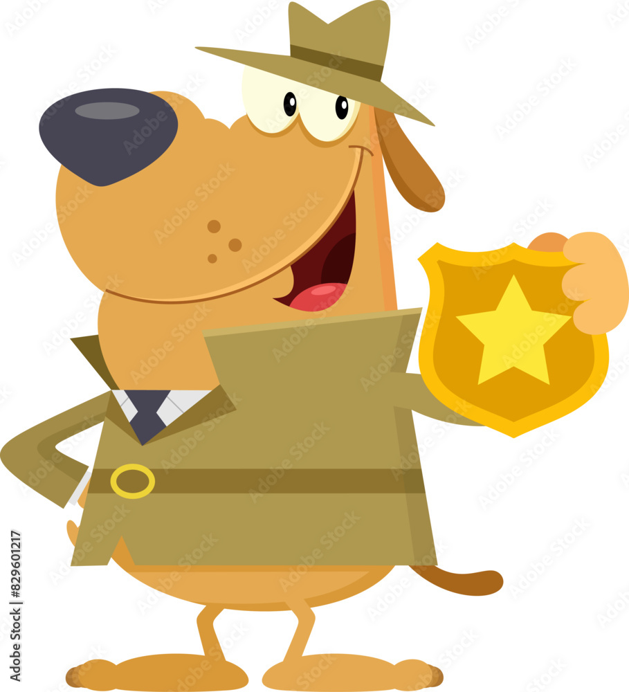 Detective Dog Cartoon Character Showing Police Badge. Vector ...