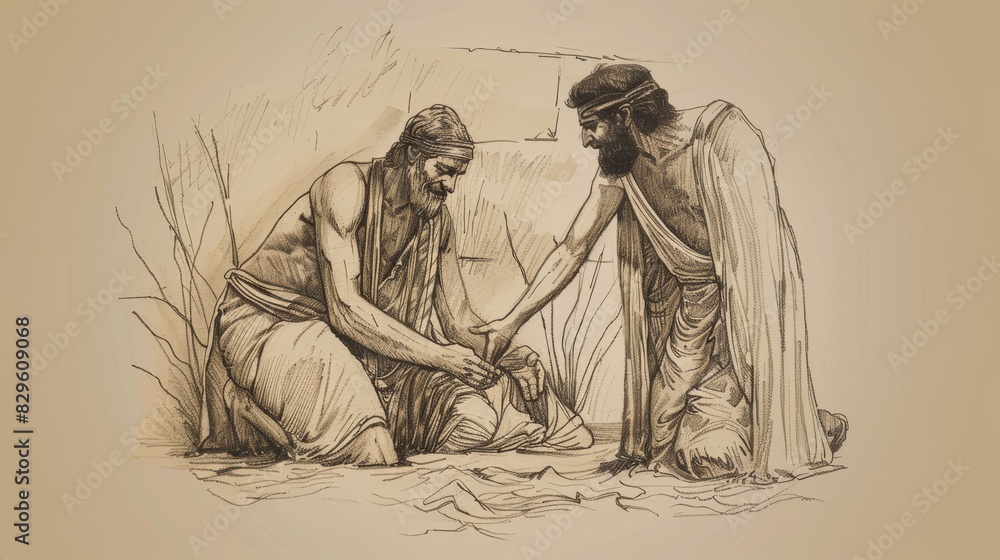 Biblical Illustration: Naaman's Healing, Washing in Jordan River ...