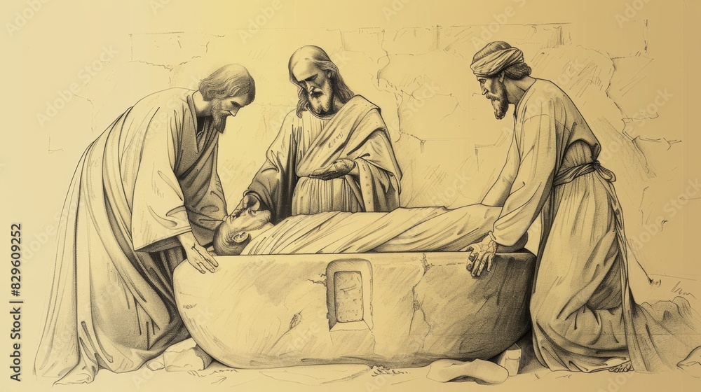 Biblical Illustration: The Burial of Jesus, Joseph of Arimathea and ...