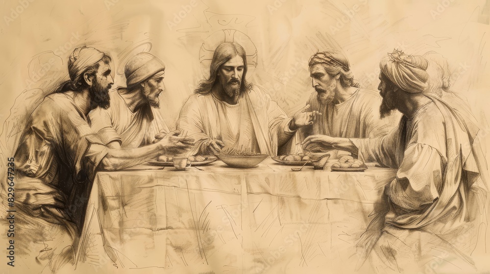 Biblical Illustration: Jesus at the Last Supper, Passover Meal ...