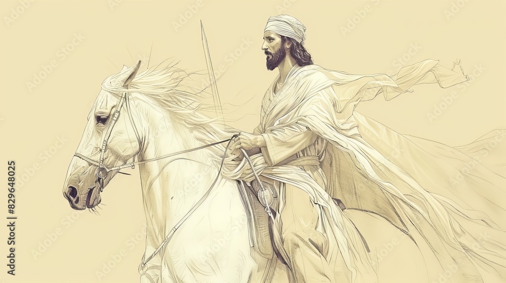Biblical Illustration Rider On White Horse Jesus Leads Heaven S