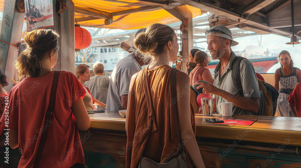 Friends interacting with locals and learning about a new culture at a ...