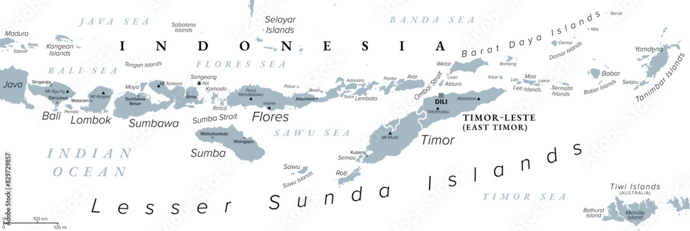 Lesser Sunda Islands, Indonesia, gray political map. Nusa Tenggara ...