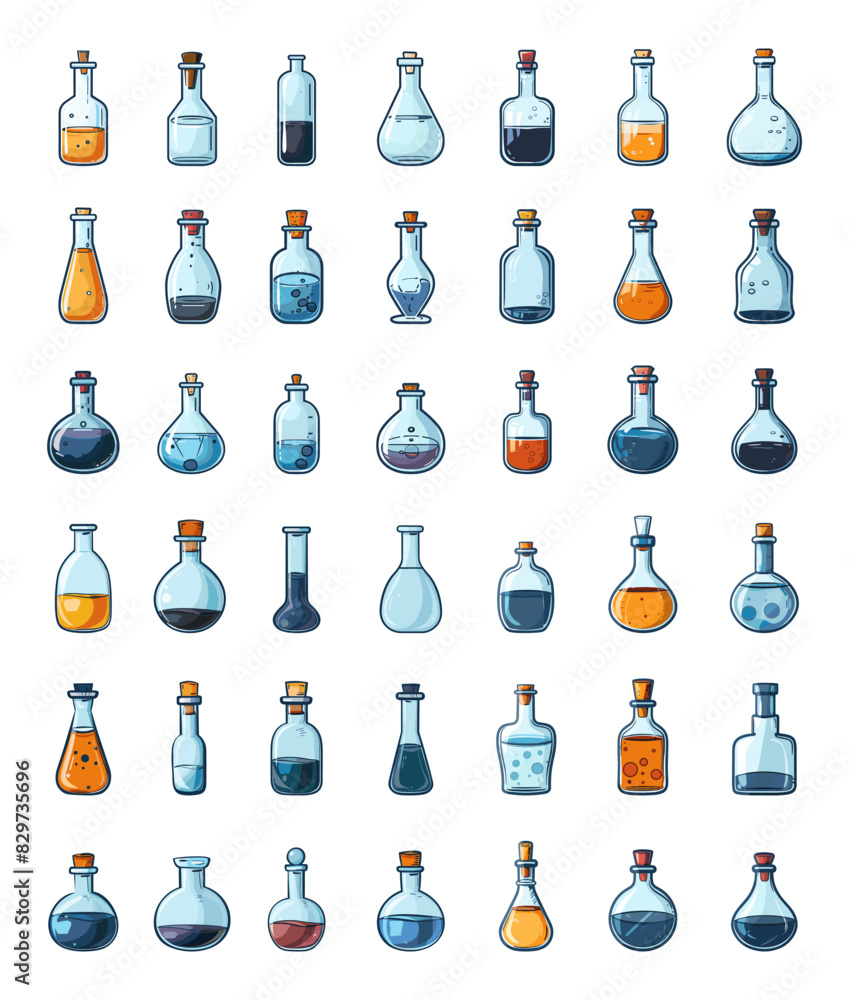 Cartoon Different Forms Glass Laboratory Tubes Icons. White Background ...