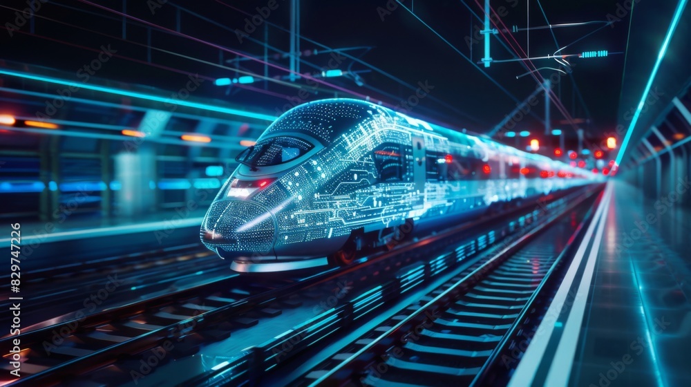 A high-speed rail network map displayed on a digital screen ...