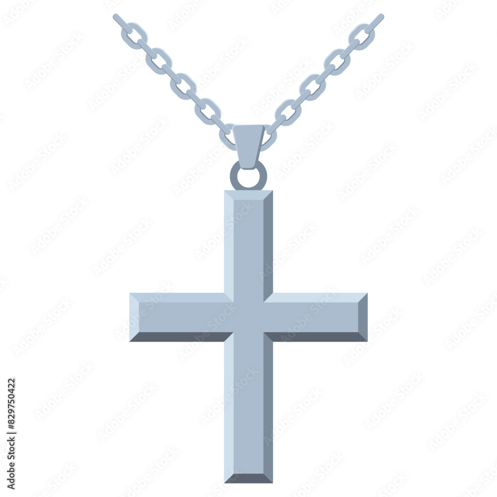 Silver cross necklace vector cartoon illustration isolated on a white ...