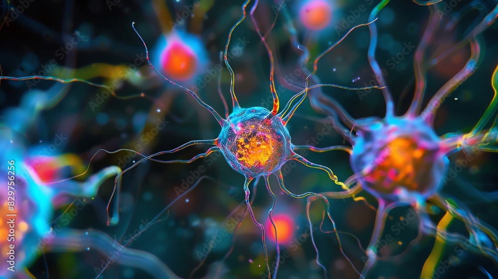 Neurons with SynapsesGenerate a closeup image of neuron cells under a ...