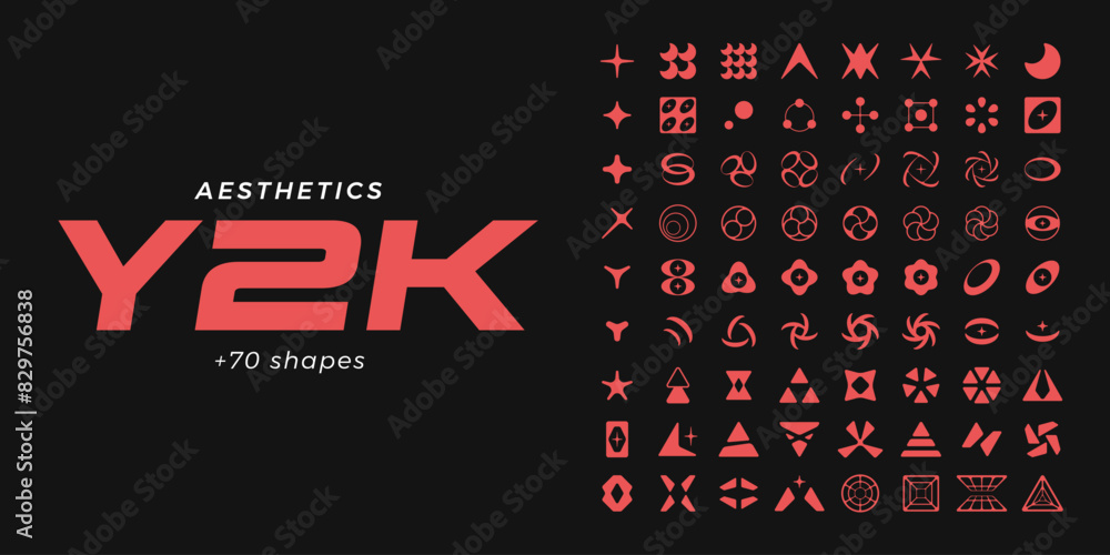 Y2K style set. Y2K retro futuristic elements for posters, flyers, banners, clothes, social media ...