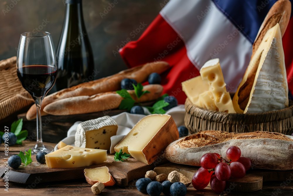 French food and wine creative background for menu and restaurant ...