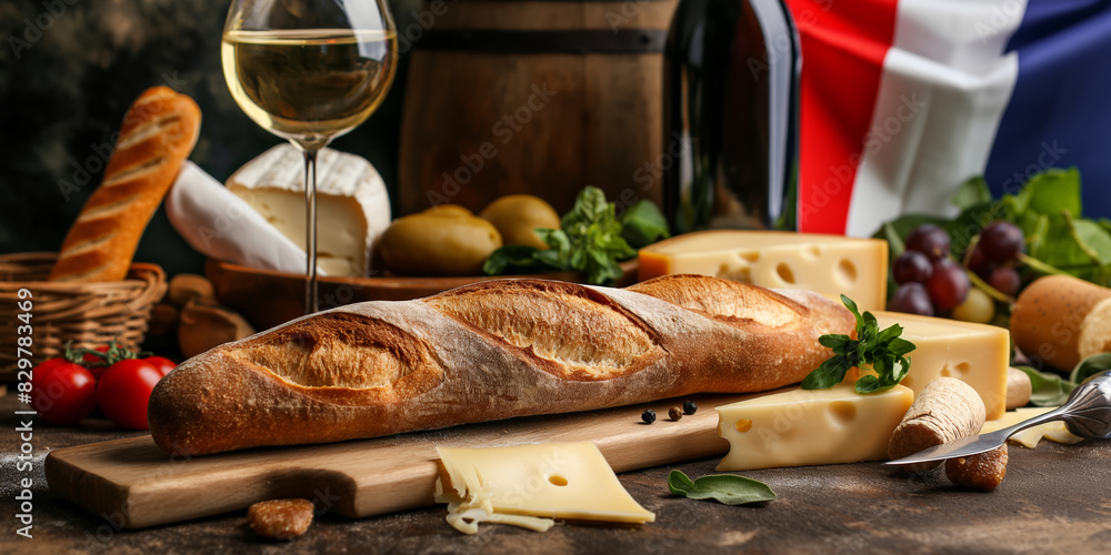 French food and wine creative background for menu and restaurant ...