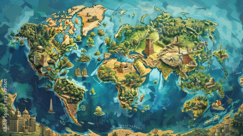 Illustrate a world map showcasing the locations of ancient ...