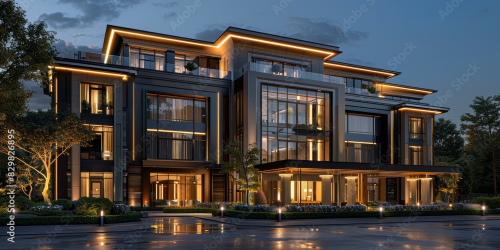 Modern Villa Architectural Renderings Stock Illustration | Adobe Stock