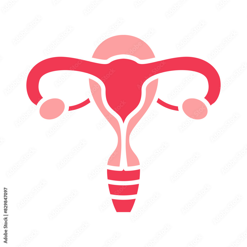 Uterus set icon. Uterus, ovaries, fallopian tubes, female reproductive ...