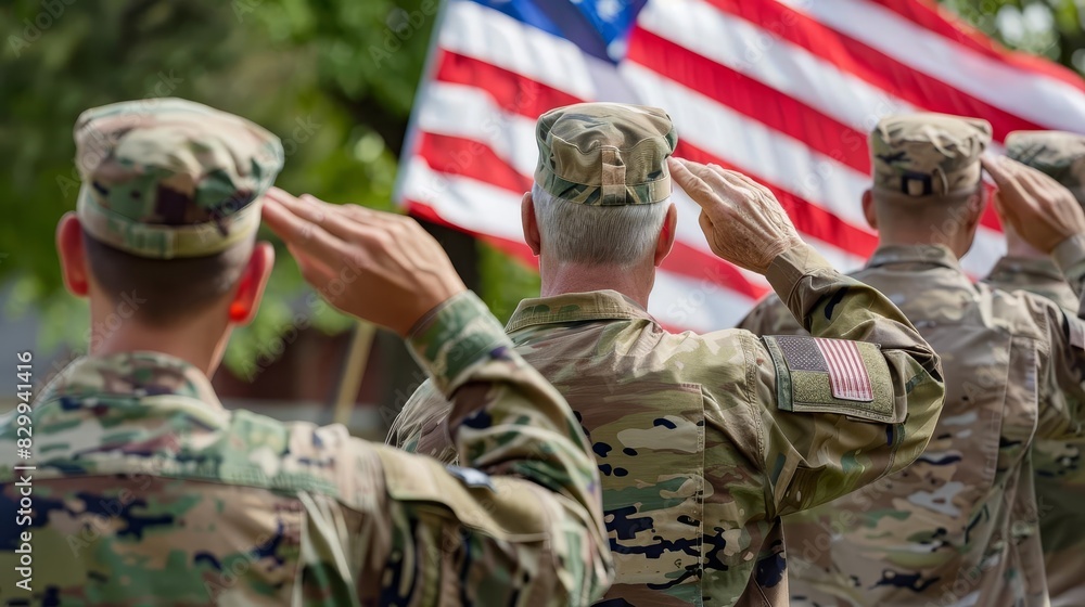 multigenerational group of veterans saluting the american flag on ...