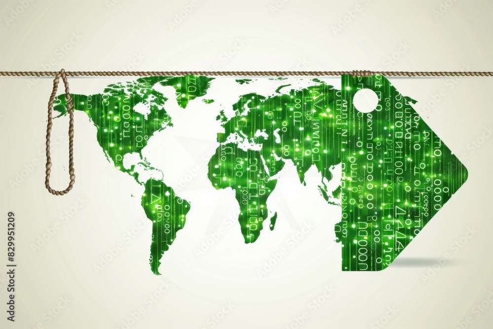 Green world map with cybersecurity icons, representing global data ...
