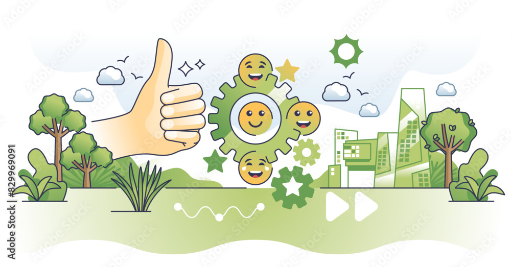 Workplace motivation and satisfaction for morale outline hands concept ...