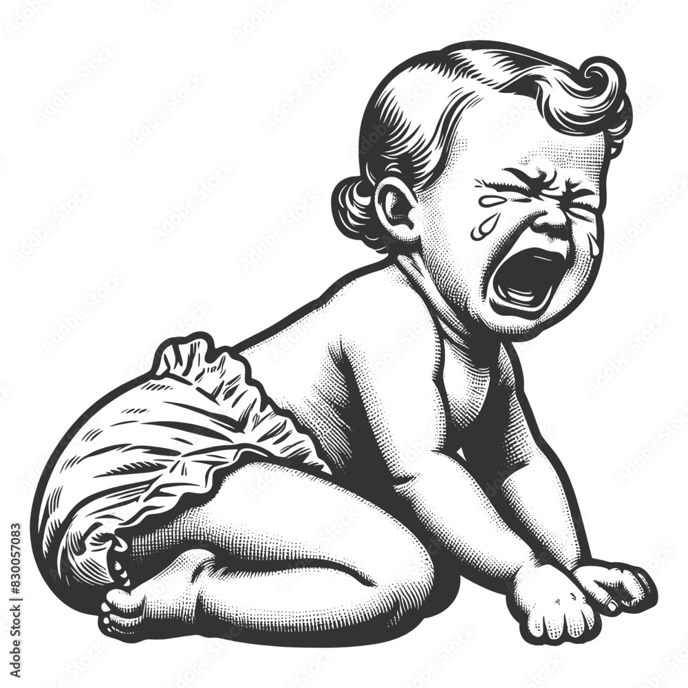 intense emotion of a crying baby, with detailed expression and classic ...