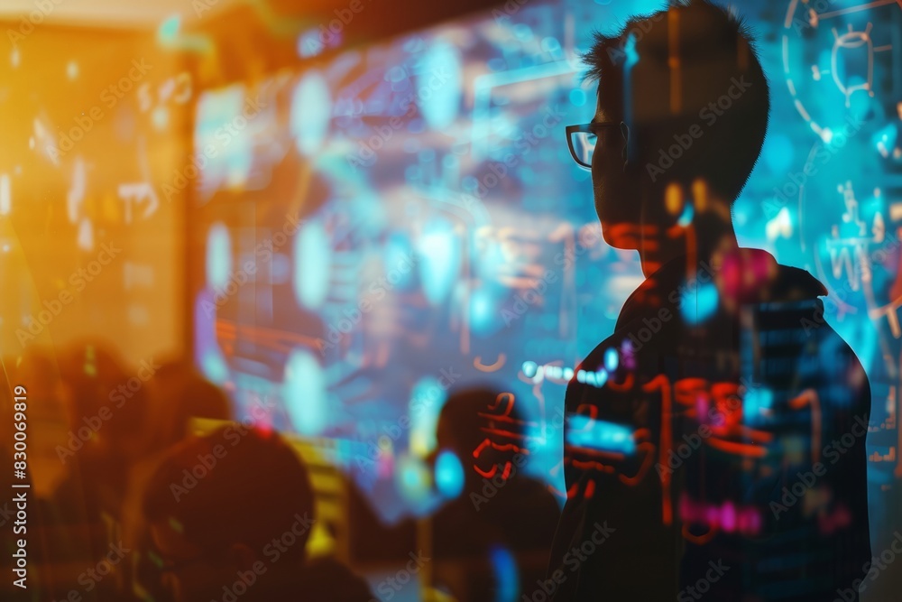 Futuristic Concept: School teacher with interactive digital blackboard ...