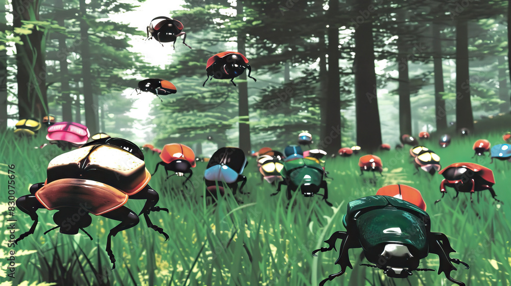 Beetle Bonanza: The Colorful World of Beetles - Visualize a scene where ...