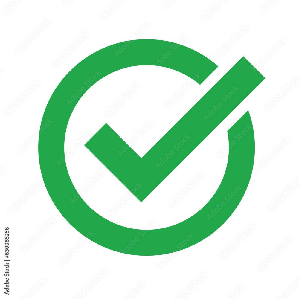 Sharp green checkmark isolated white background vector symbol for right ...