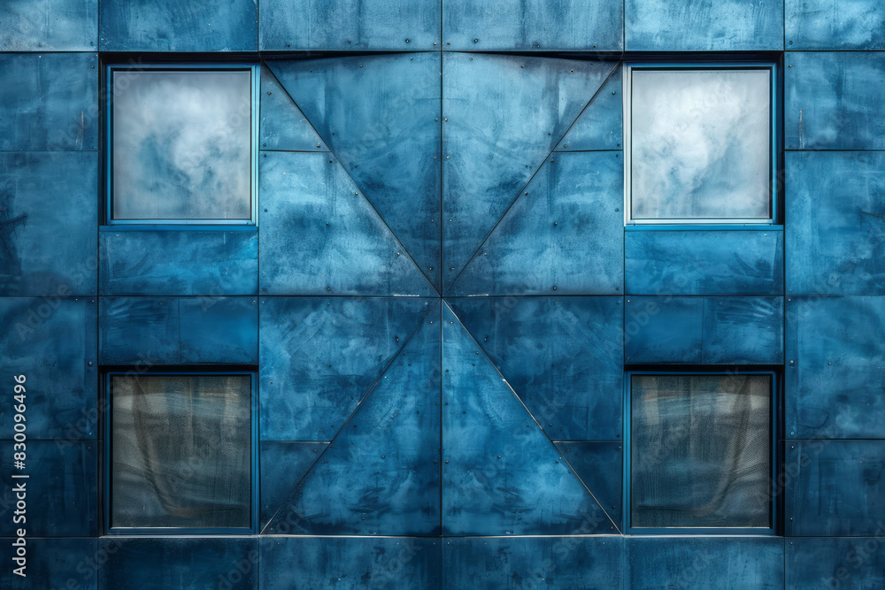 Artistic rendering of a blue rectangle with triangular pockets at the ...