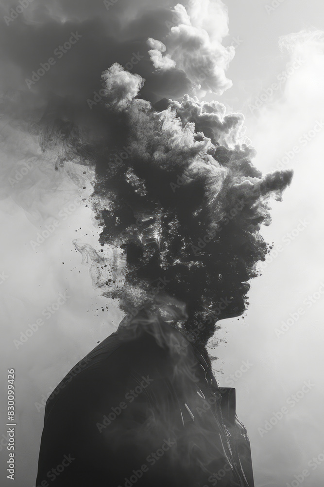 Scene showing a human silhouette with parts of their body evaporating ...