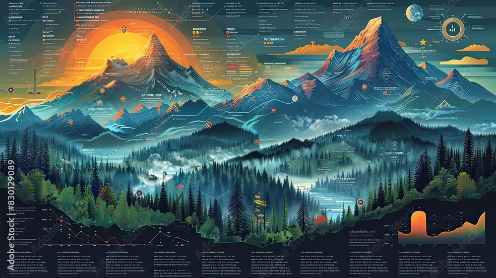Climate change impact infographic, charts of CO2 levels, sea level rise ...
