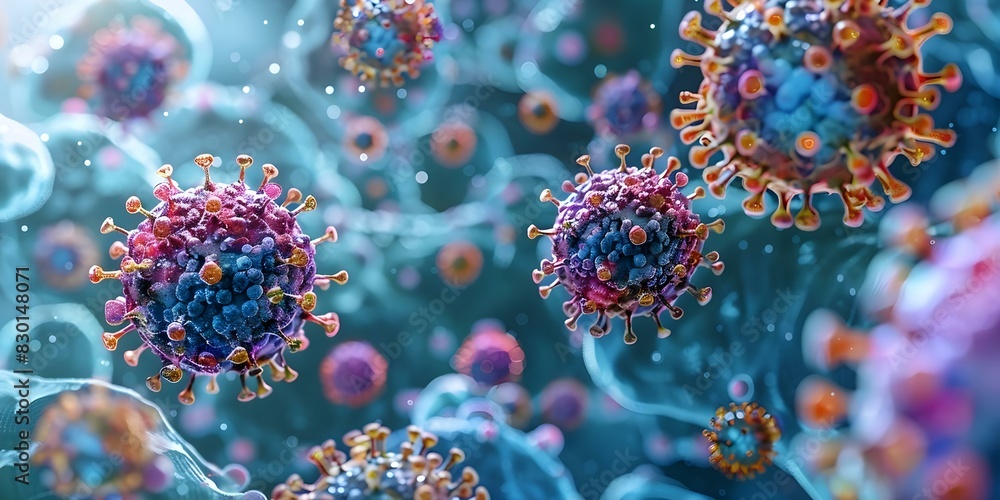 Microscopic view of body cells microbes bacteria and viruses in a ...