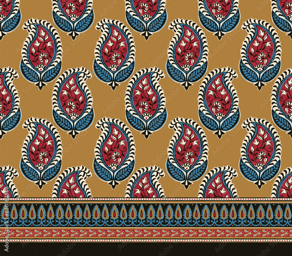 PAISLEY FLORAL WITH BORDER SEAMLESS PATTERN ALL OVER PRINT VECTOR ...